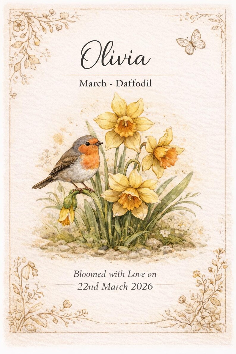 Personalized March Birth Flower Print Daffodil Baby Name Nursery Wall ...