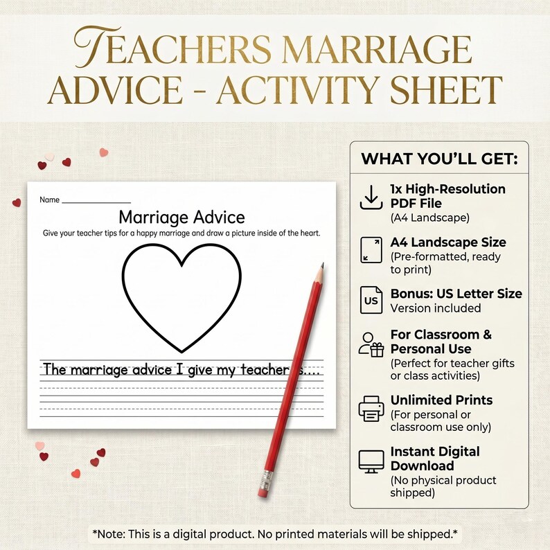 Teacher Gift From Student Printable, Marriage Advice Worksheet, Funny ...