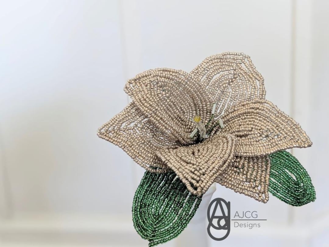 Lily French Bead Flower Stem, Silvery Gold, Hand Beaded - Etsy