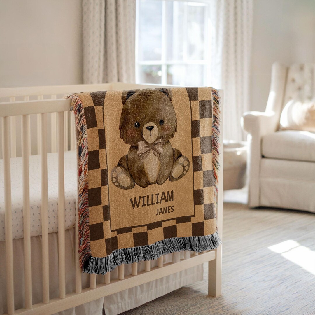 Personalized Woven Teddy Bear Baby Blanket Personalized Bear Blanket ...
