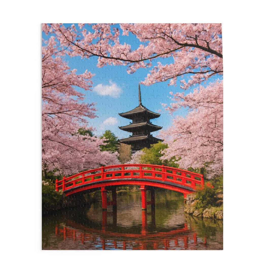Sakura Puzzle (120, 252, 500 Pieces) | Scenic Japanese Architecture ...