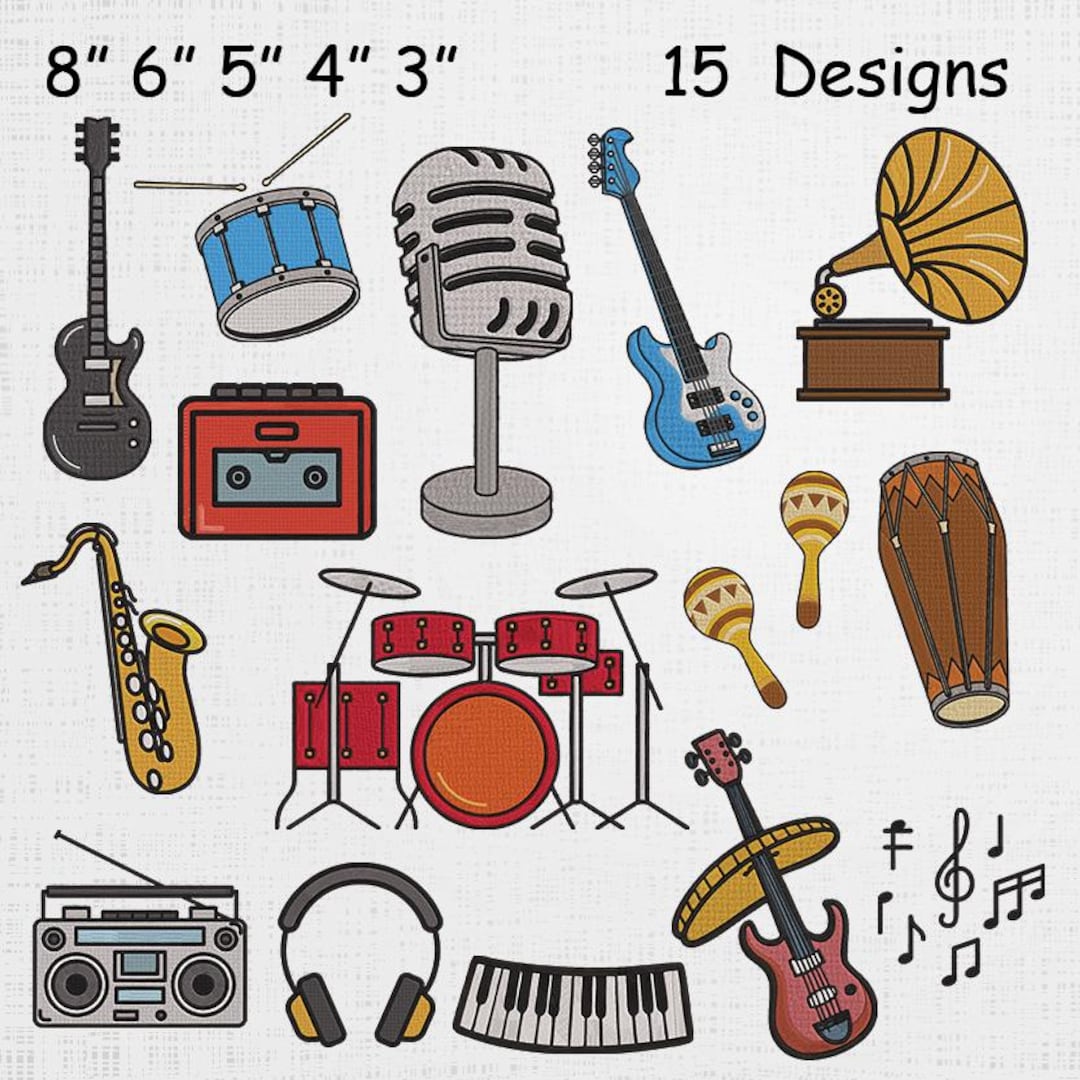 Musical Instrument Embroidery Design Set - Music Set Machine File ...