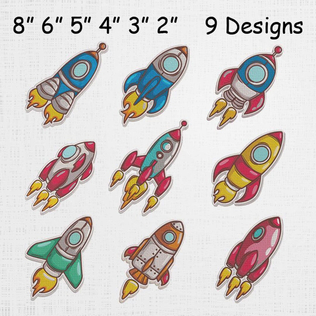 Spaceship Rocket Embroidery Set - Spaceship Launching Pattern - Rocket ...