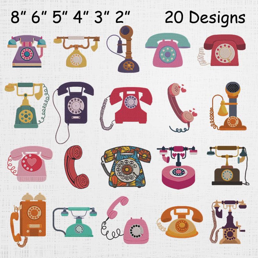 Retro Telephone Embroidery Design Set - Telephone Handset Stitch ...