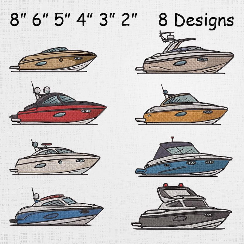 Luxury Boats Embroidery Set - Boats Machine File - Speed Boat Pattern ...