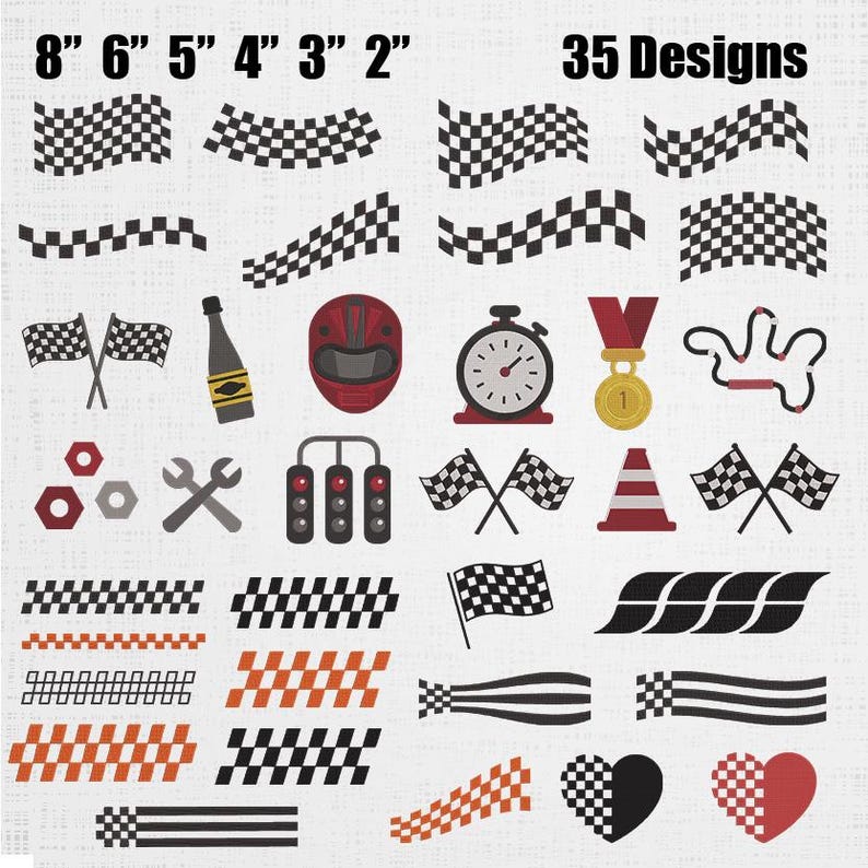 Racing Flag Embroidery Design - Formula Racing Elements Embroidery ...