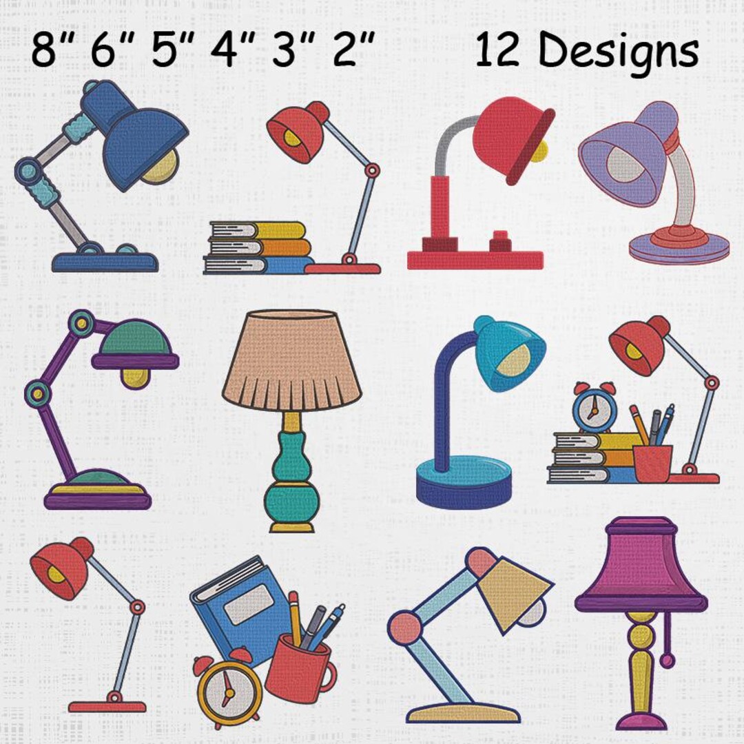 Lamp Embroidery Design Bundle - Study Lamp Machine Embroidery File ...