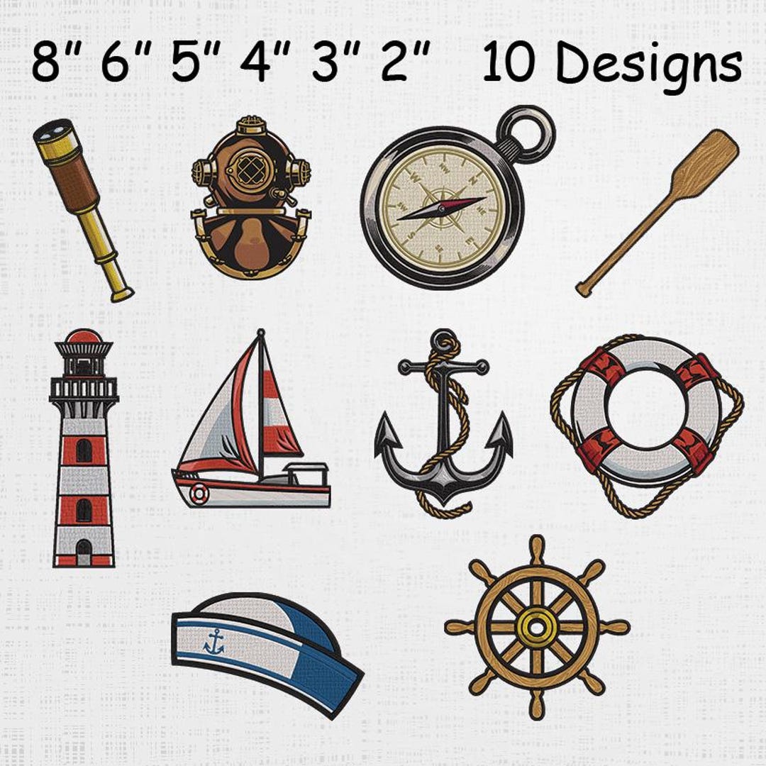 Nautical Design Embroidery Set - Compass Machine File - Anchor With ...
