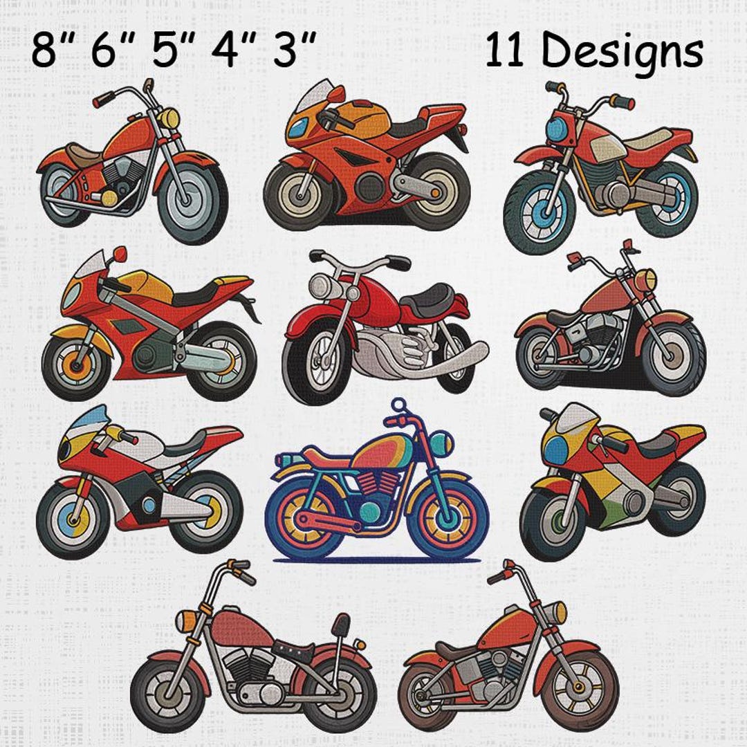 Sports Motorcycle Set Embroidery - Realistic Motorcycle Machine File ...