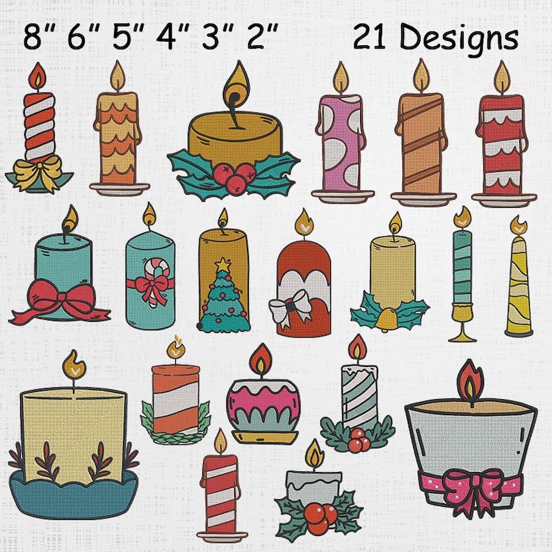 Candles Embroidery Design Bundle Set - Birthday Candle Embroidery ...