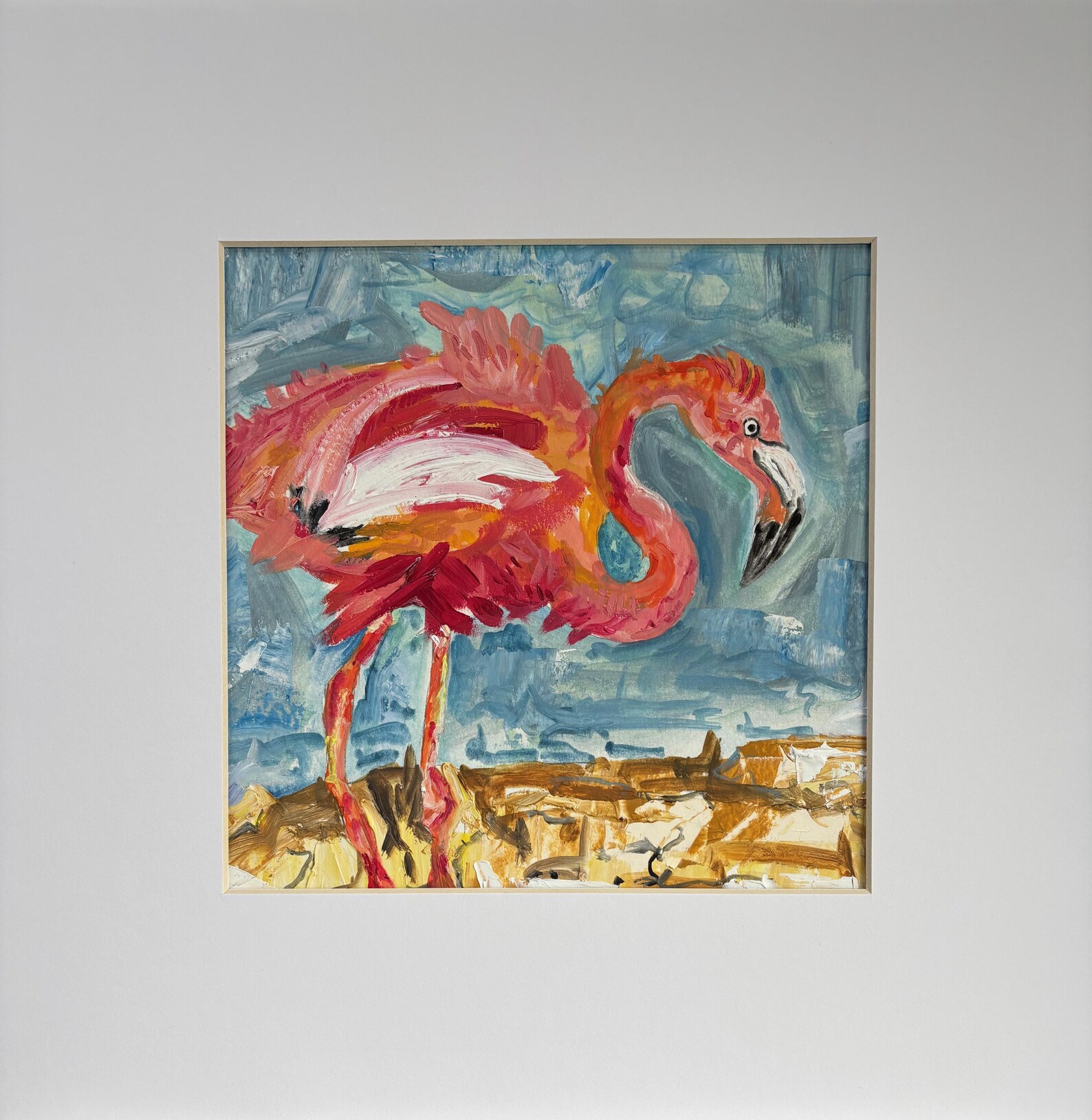 Original Flamingo Oil Painting – Matted 12x12" Landscape Artwork - Etsy
