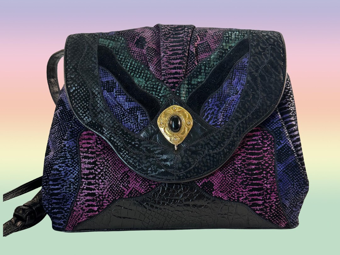 Rainbow Snakeskin Purse, Bold Statement Crossbody Bag, Faux Leather ...