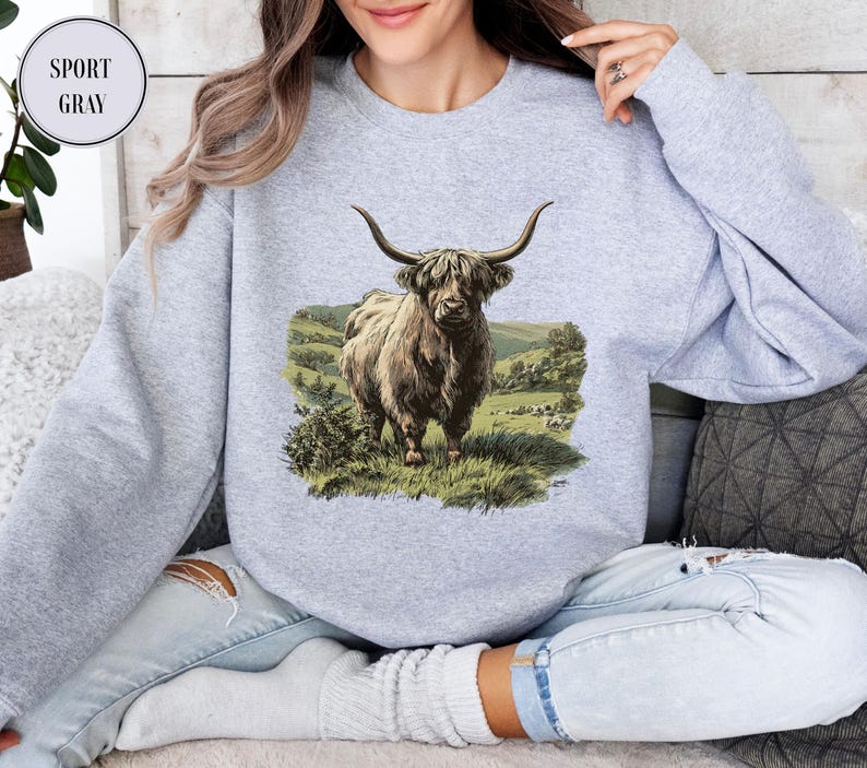 Highland Cow Grassy Pasture Sweatshirt - Nineties 90s Vintage Scottish ...