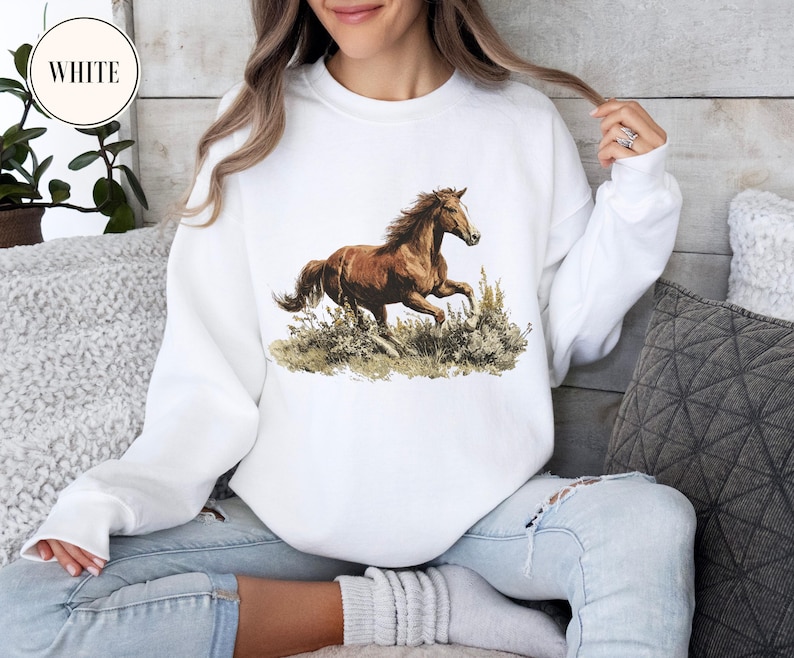 Vintage Style Chestnut Horse Spring Scene Sweatshirt, Horseback Riding ...