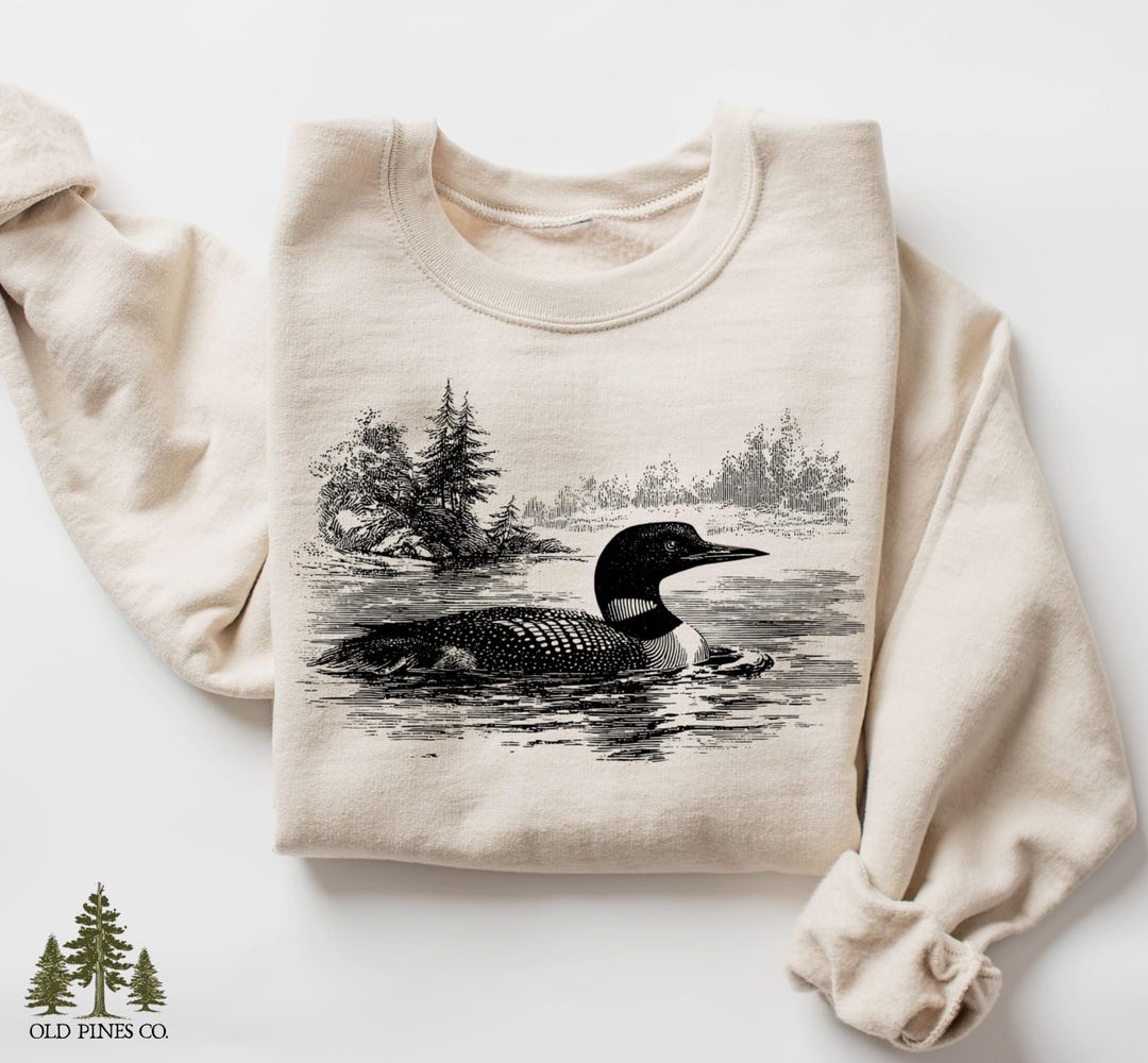 Vintage Tattoo Style Common Loon on Lake Sweatshirt, Vintage ...