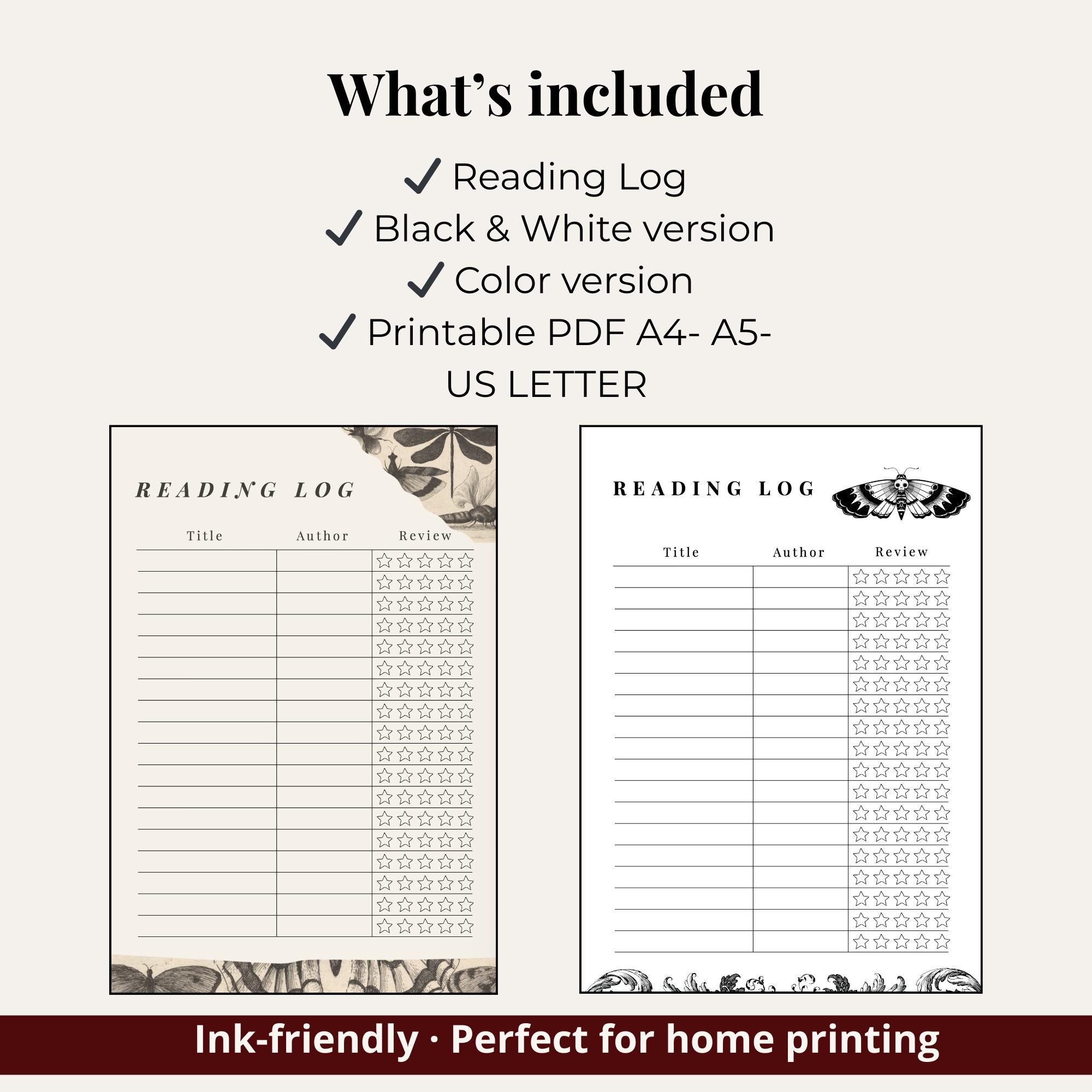 Dark Reading Log Printable | Gothic Reading Journal Pages | Horror and ...