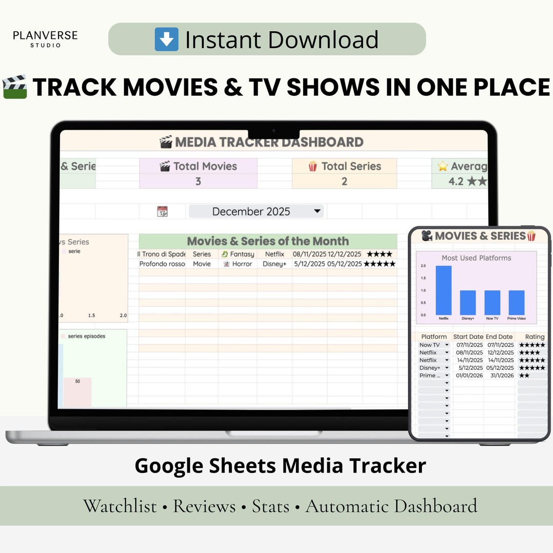 Movie & TV Show Tracker Google Sheets | Media Tracker Template ...