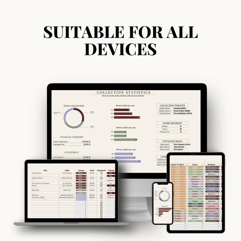 Media Collection Tracker Google Sheets | Track Books Movies Music ...