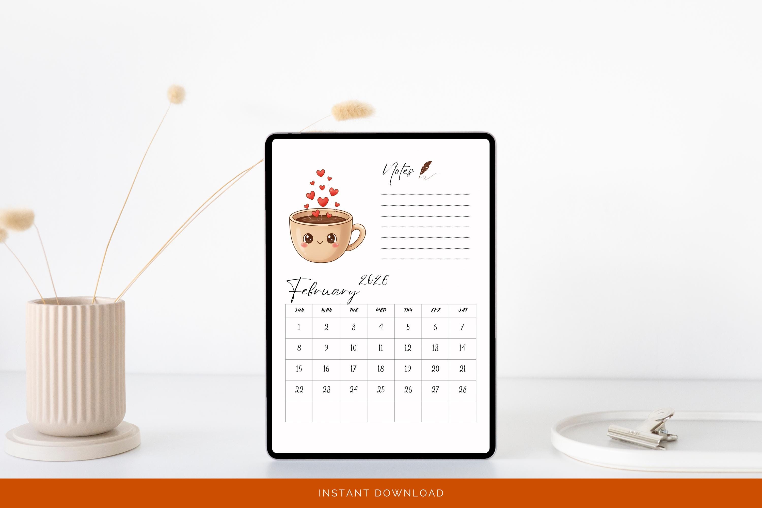 2026 A6 Coffee Theme Calendar | Printable Monthly Desk & Wall Calendar ...