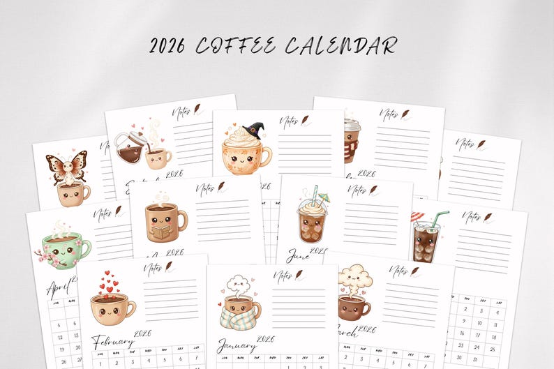 2026 A6 Coffee Theme Calendar | Printable Monthly Desk & Wall Calendar ...
