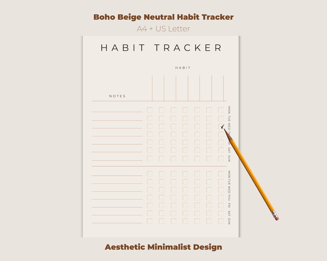 Boho Beige Habit Tracker Printable | Neutral Daily Routine | Minimalist ...