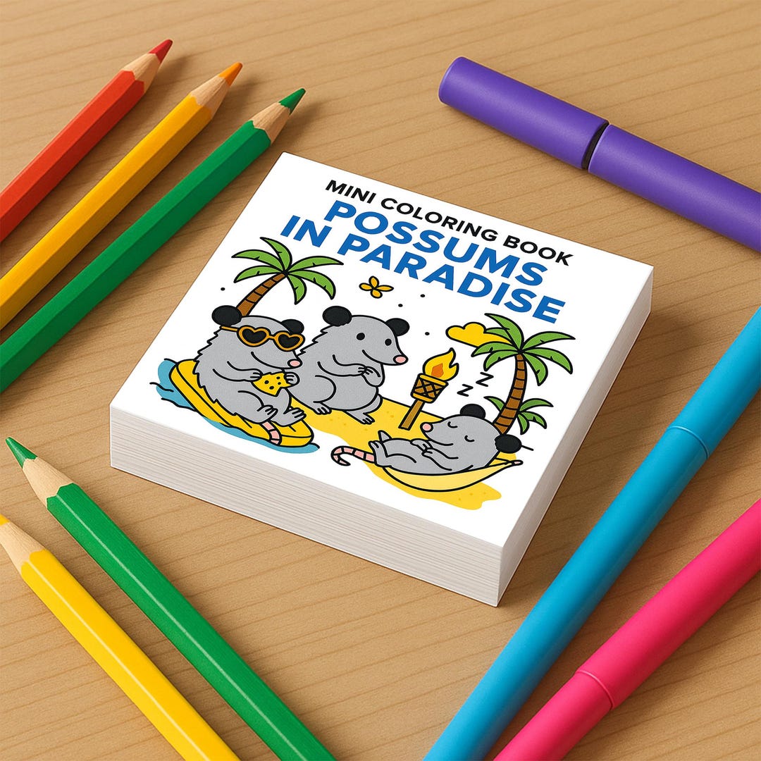 Possums in Paradise Mini Coloring Book: 50 Pages, Travel Size - Etsy