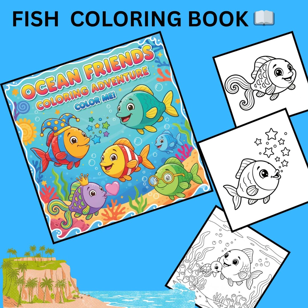 Fish Coloring Book, 30 Page Sea Animal Designs (PDF) - Etsy