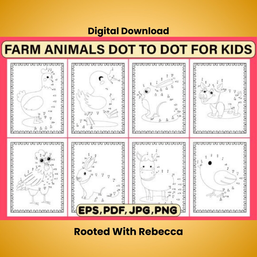 Farm Animal Dot to Dot Book | Kids Learning Activity (digital Download ...