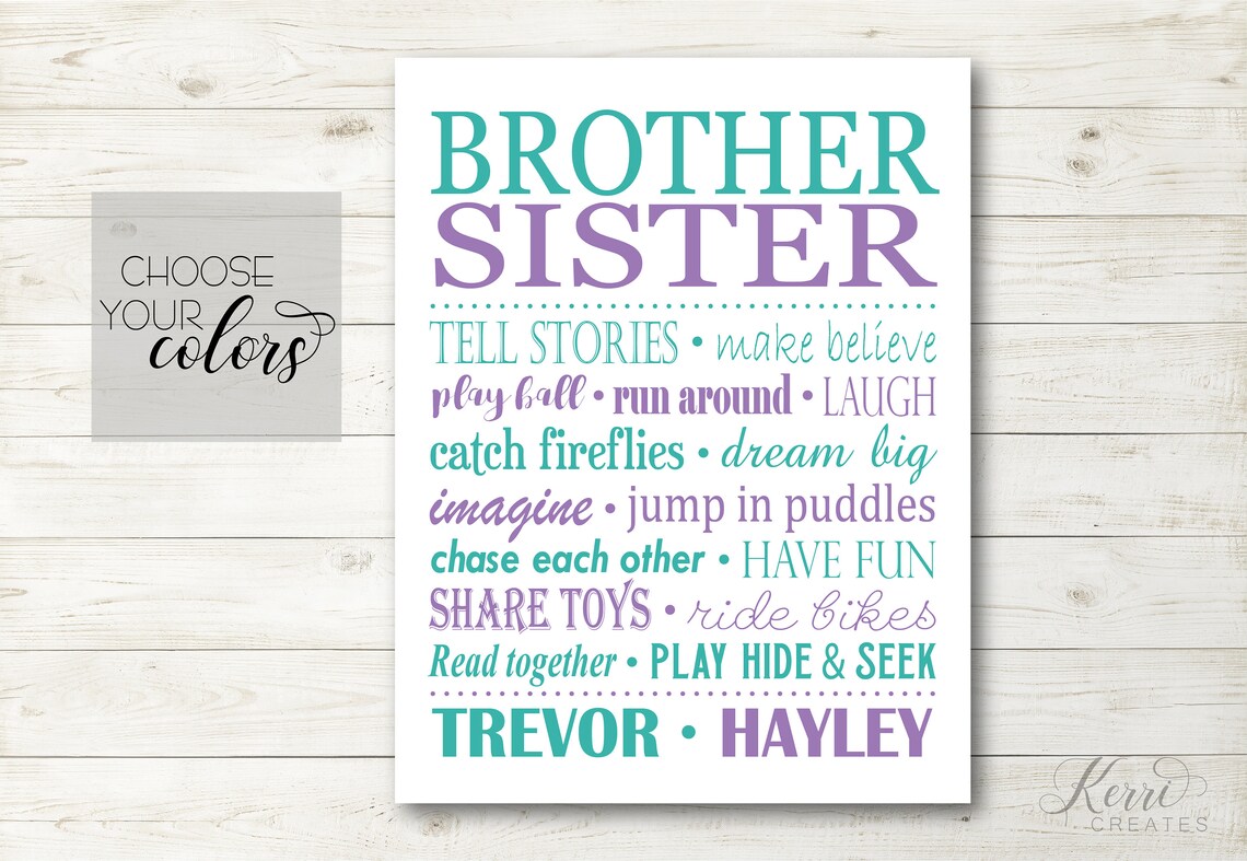 Siblings Print. Brother Sister Print. Sibling Word Art. | Etsy