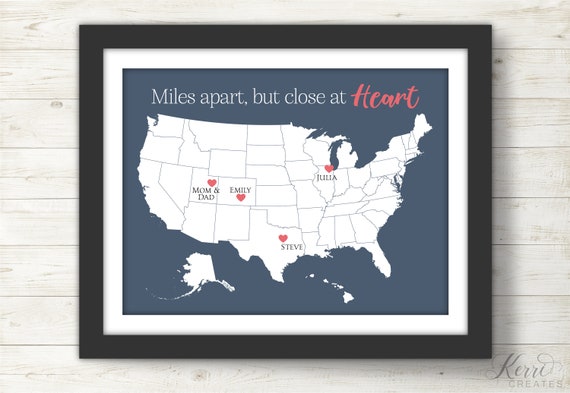 Miles Apart but Close at Heart. State Map Print. USA State | Etsy
