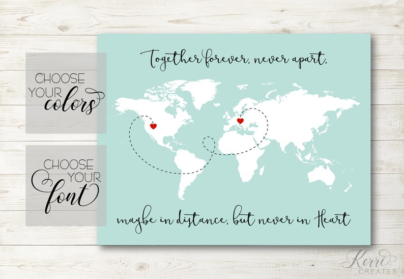 World Map. Together Forever Never Apart. Long Distance Gift. Going Away ...