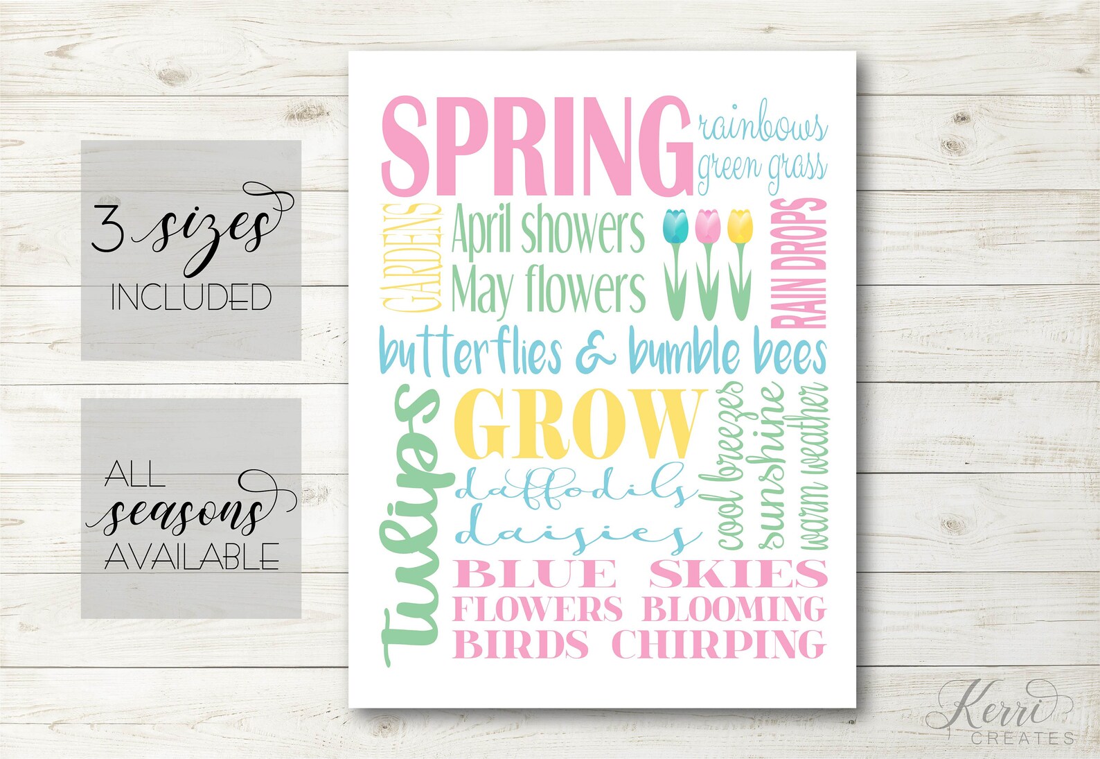 Spring Print. 3 Sizes Included. PRINTABLE. Spring Word Art. | Etsy