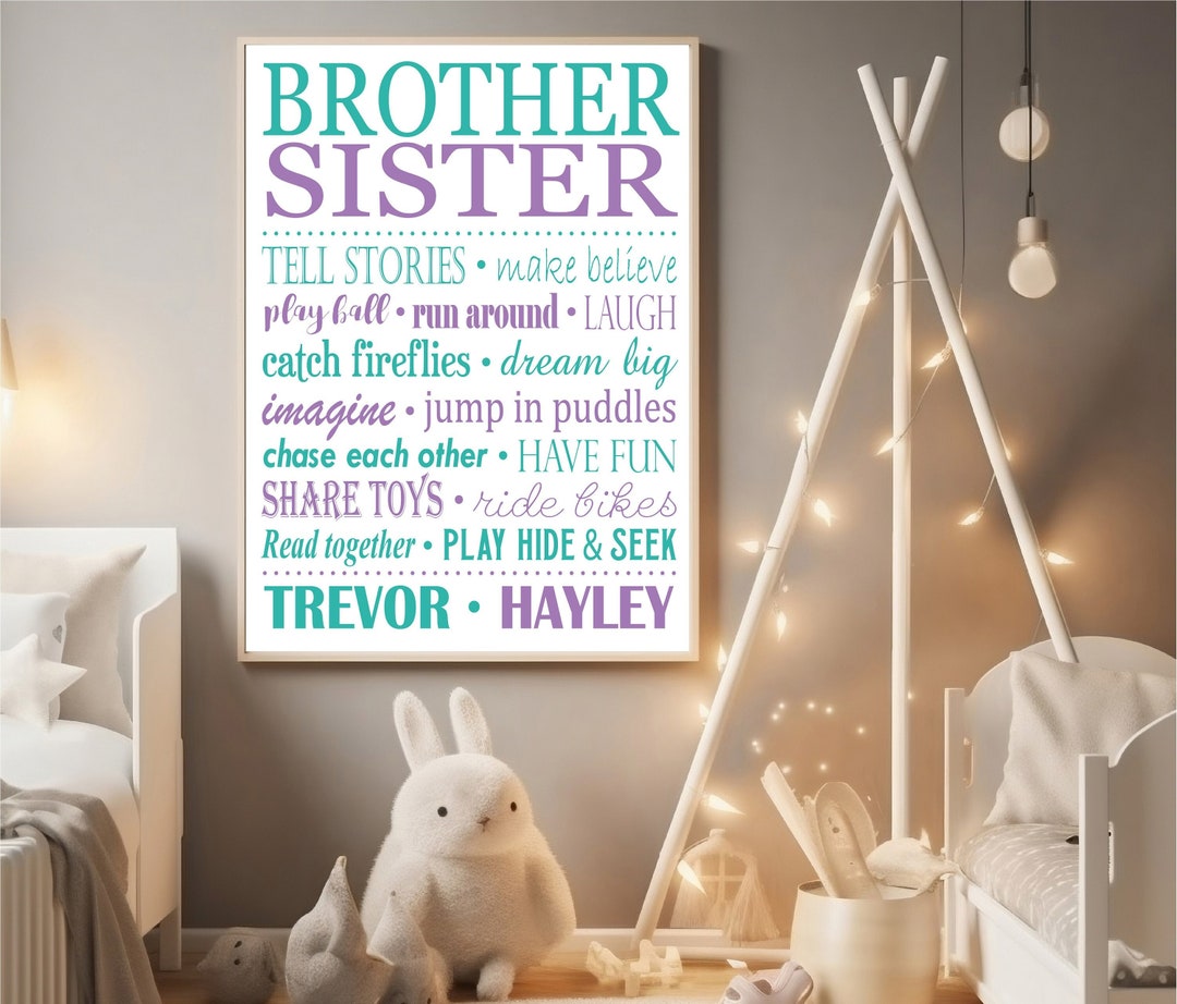 Siblings Subway Art Print. Brother Sister Wall Art. Sibling Word Art ...