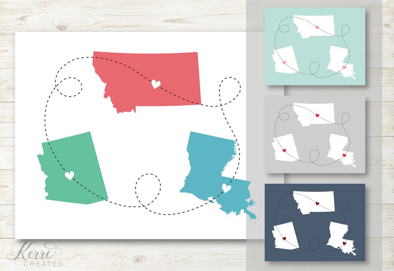 3 States. State to State Print. State Map Printable. Country - Etsy