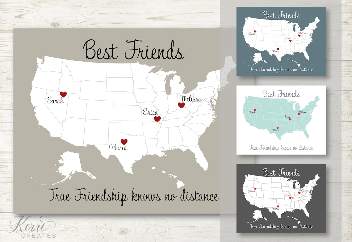 State Map Print. Best Friends True Friendship Knows No | Etsy