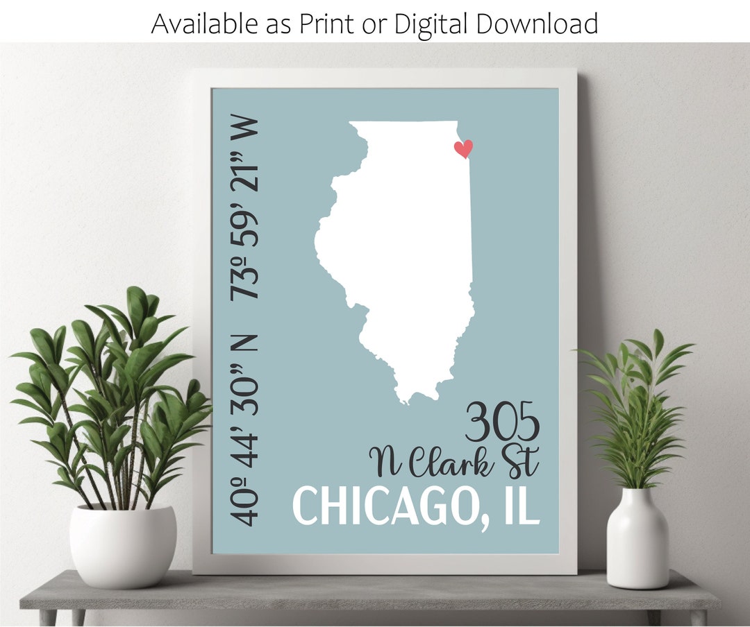 State Coordinates Address Map Print. Mothers Day Gift. State Art Print ...