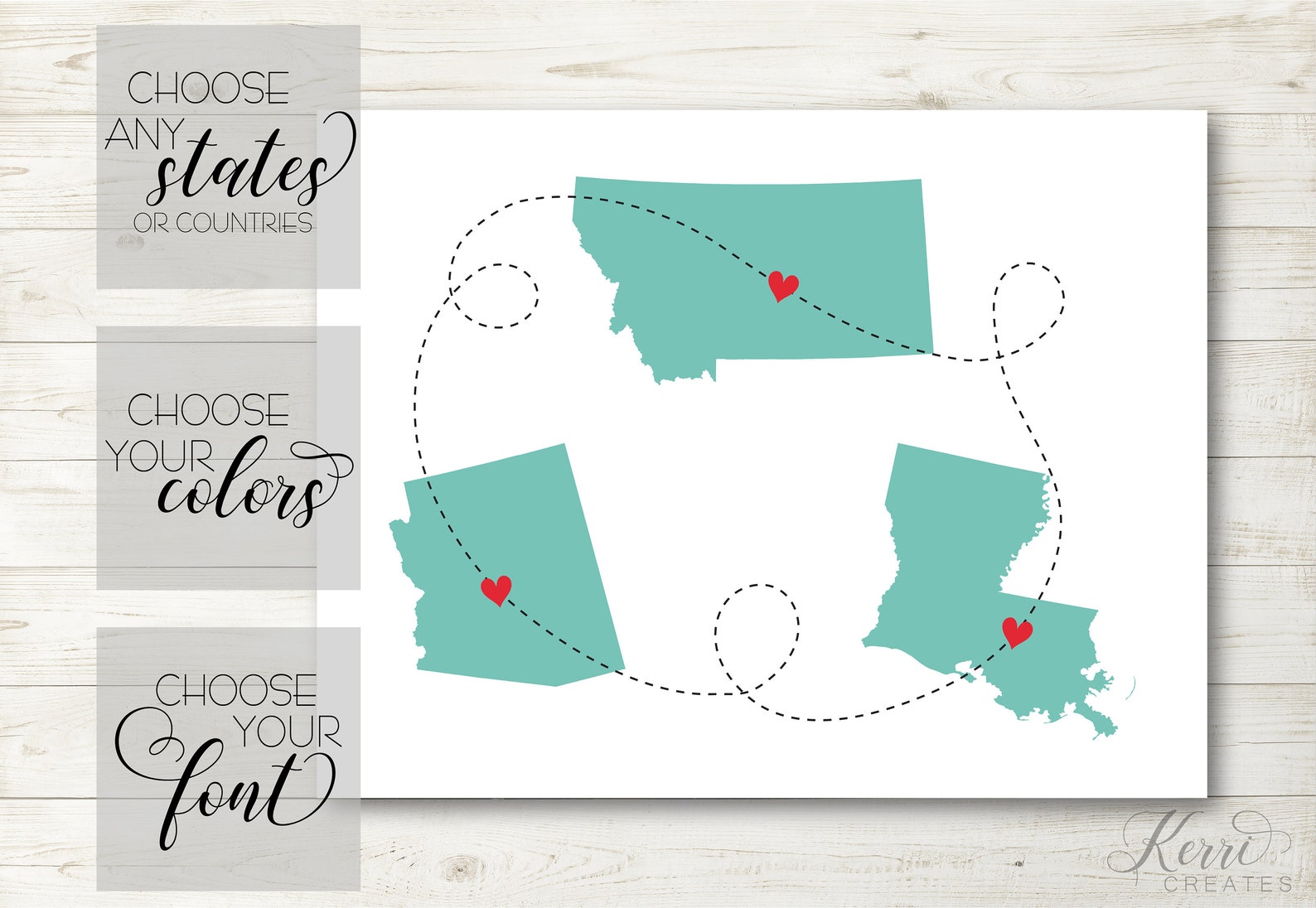 3 States. State to State Print. State Map Printable. Country - Etsy