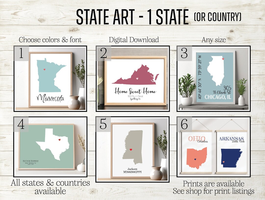 State Map Gift. State Art. Heart Over City. Personalized State Map ...