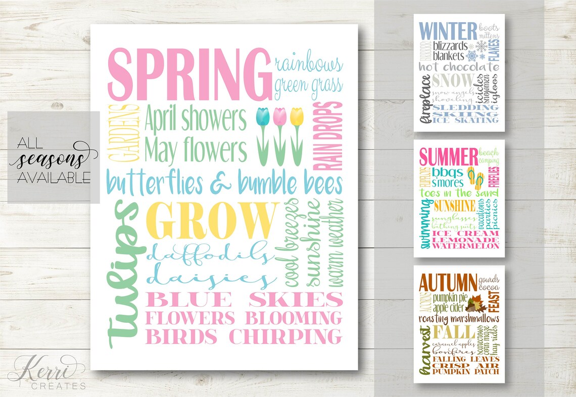 Spring Print. 3 Sizes Included. PRINTABLE. Spring Word Art. | Etsy