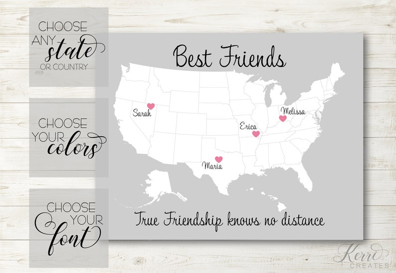 State Map Print. Best Friends True Friendship Knows No | Etsy