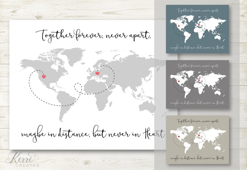 World Map. Together Forever Never Apart. Long Distance Gift. Going Away ...