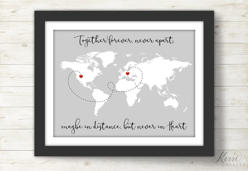 World Map. Together Forever Never Apart. Long Distance Gift. Going Away ...