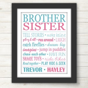 Siblings Subway Art Print. Brother Sister Wall Art. Sibling Word Art ...