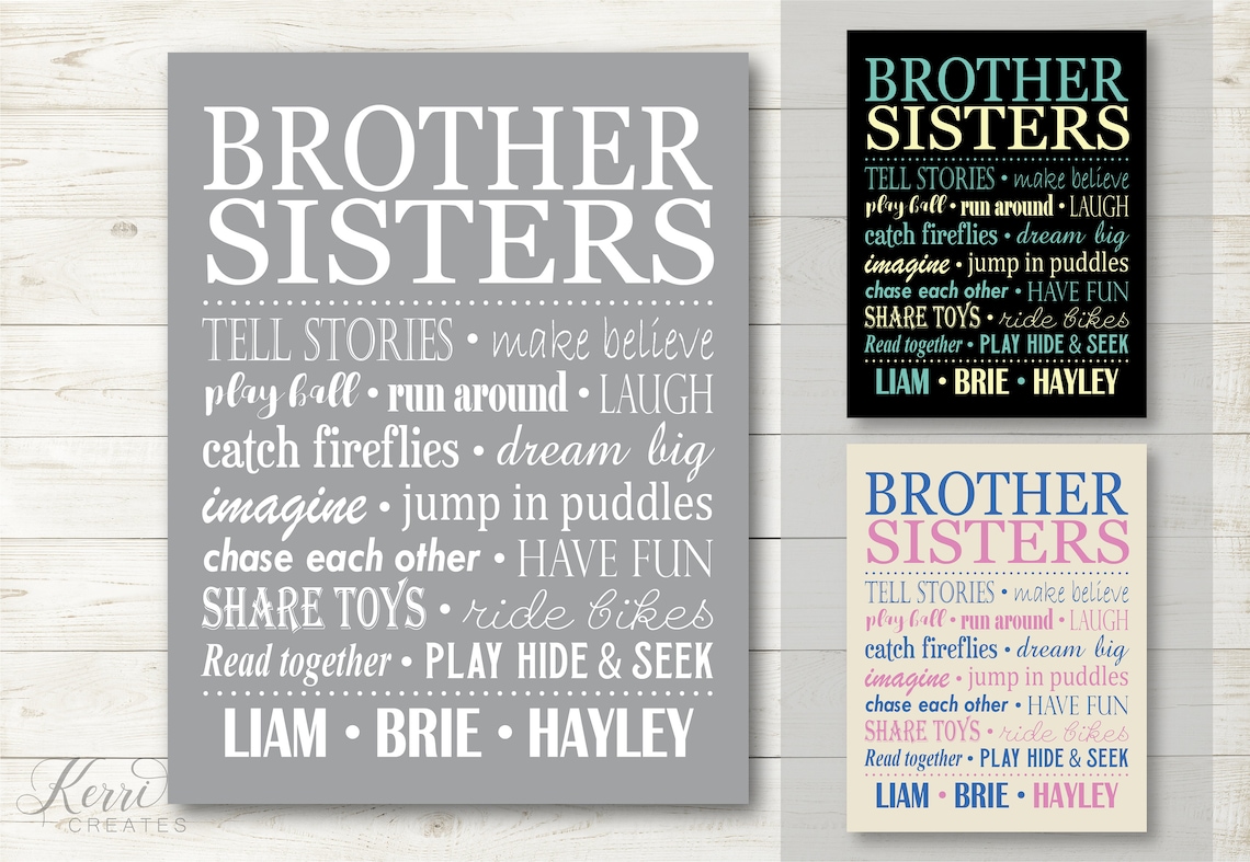 Siblings Print. Brother Sister Print. Sibling Word Art. | Etsy