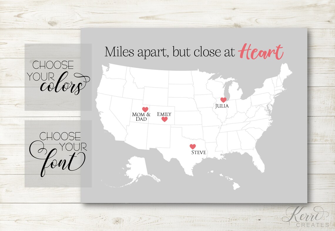 Miles Apart but Close at Heart. State Map Print. USA State | Etsy