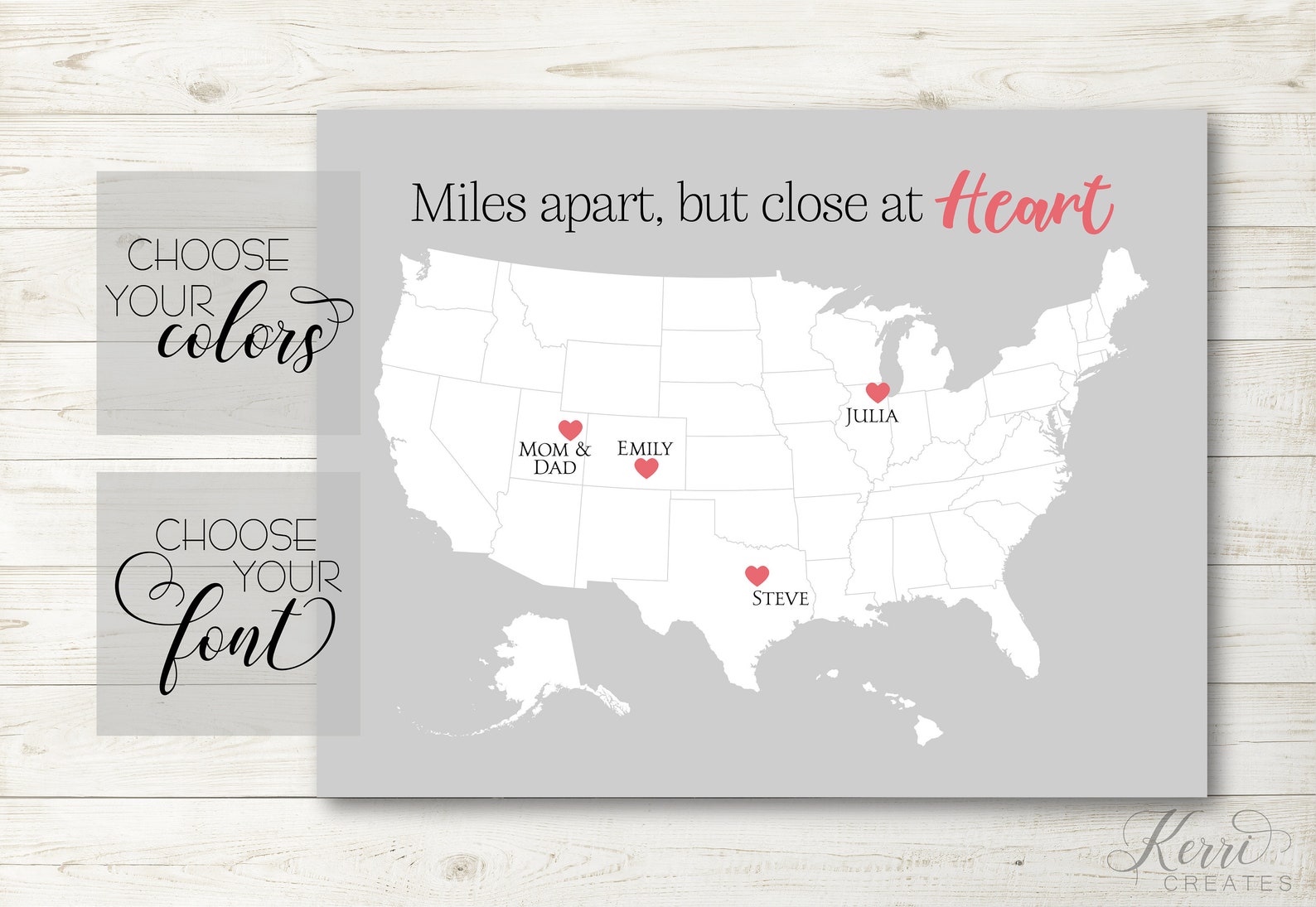 Miles Apart but Close at Heart. State Map Print. USA State | Etsy
