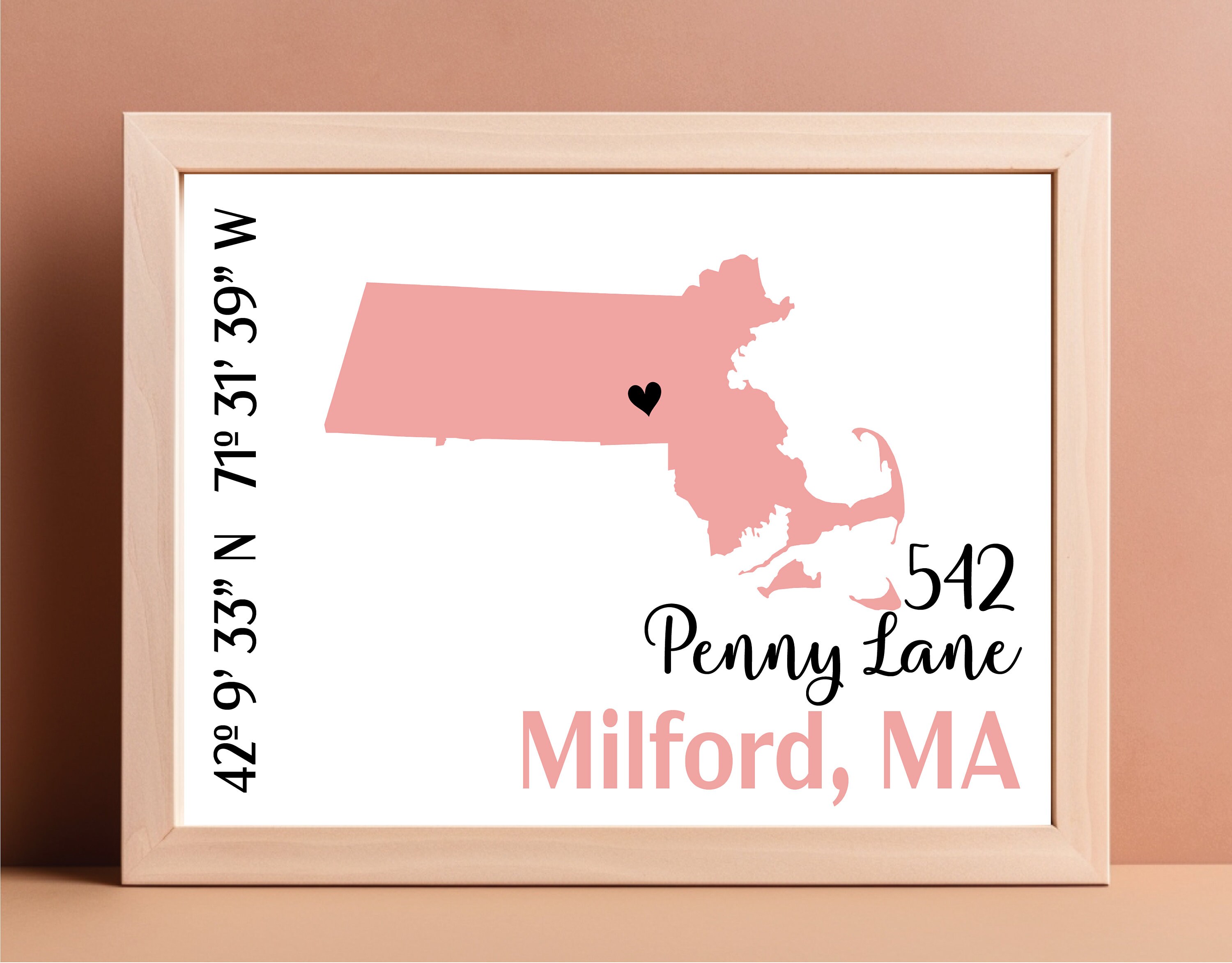 State Coordinates Address Map Print. Mothers Day Gift. State Art Print ...
