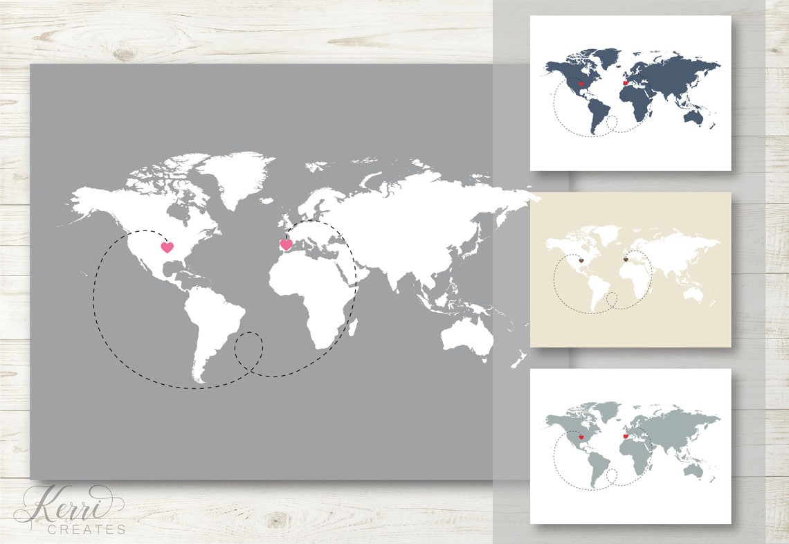 World Map. World Print. Heart to Heart Countries. Long - Etsy