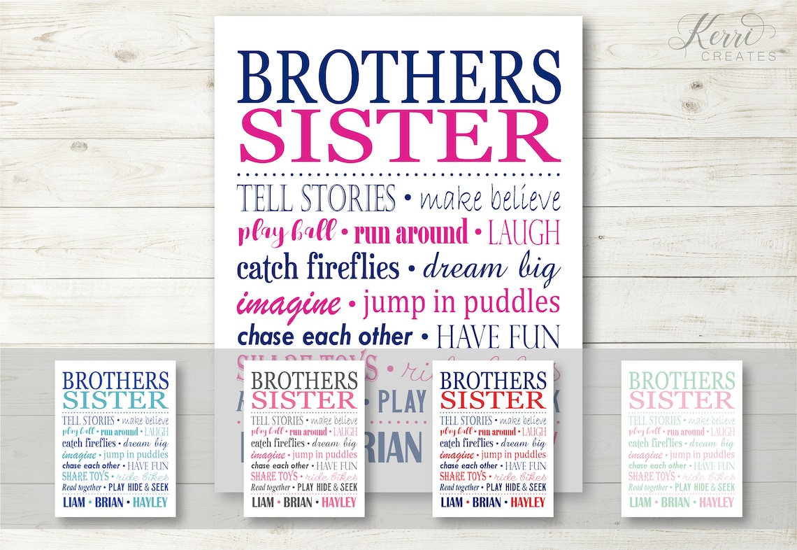 Siblings Print. Brother Sister Print. Sibling Word Art. | Etsy