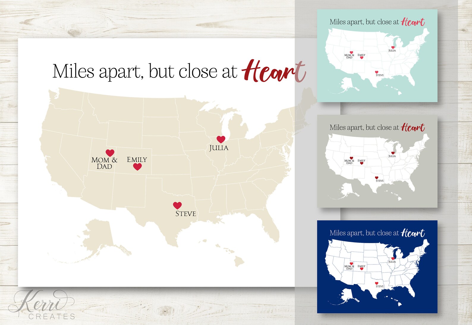 Miles Apart but Close at Heart. State Map Print. USA State | Etsy